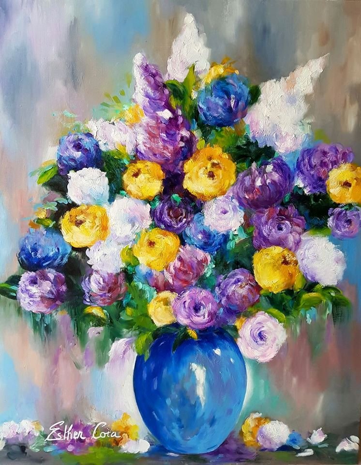Le vase bleu. El jarrón azúl – Esther Coïa Peintures et Lettres